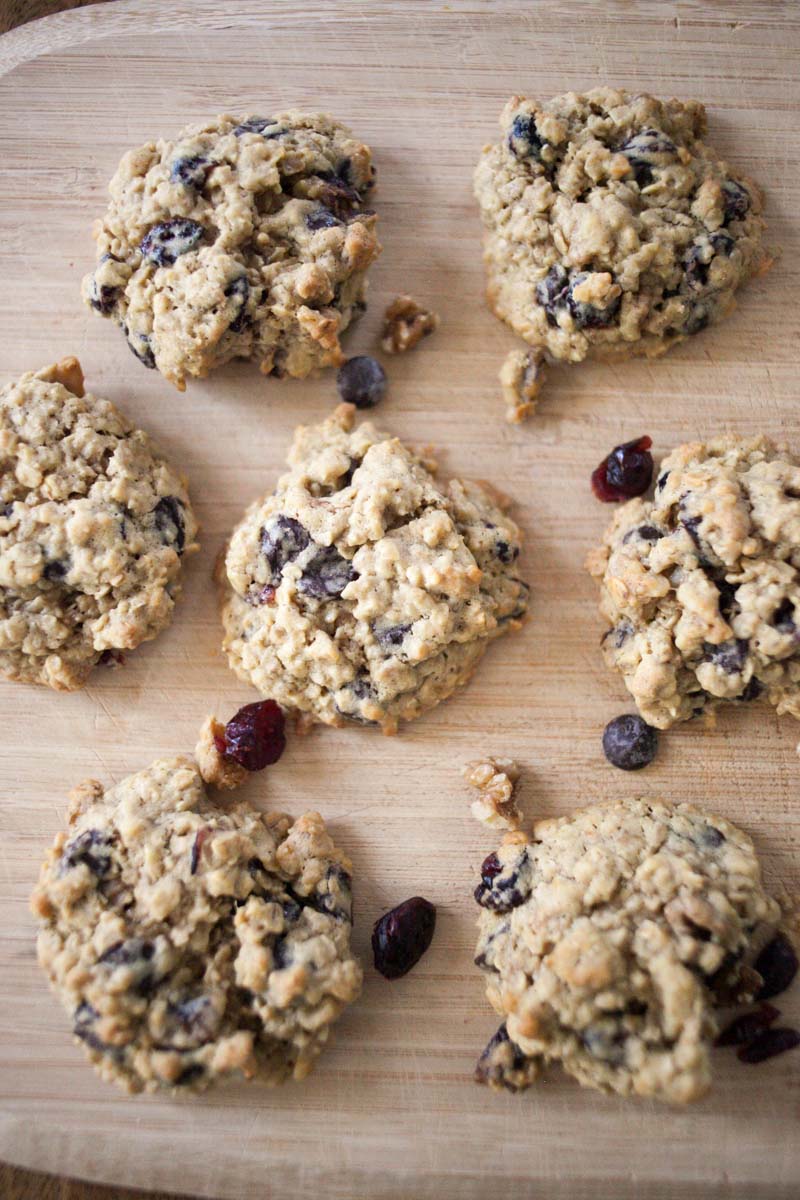 Chewy Oatmeal Dark Chocolate Cookies with Craisins & Walnuts